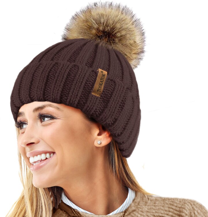 TOSKATOK®Womens Warm Winter Hat Woolly Knitted Beanie with Detachable ...