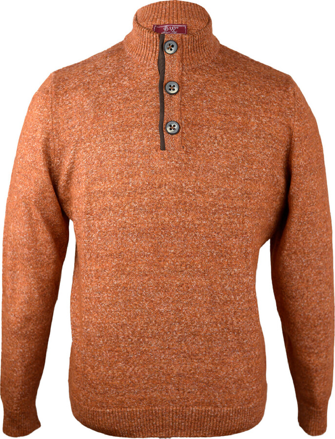 David Wej Men's Yellow / Orange Jayden Button Neck Elbow Patch Jumper ...