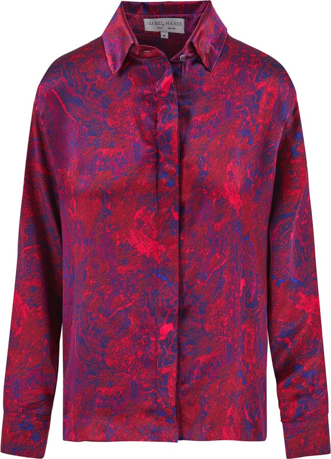 Isabel Manns - Lisa Silk Satin Shirt In Fire Ocean - ShopStyle Tops