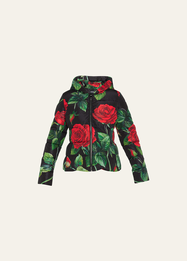 Dolce & Gabbana Rose-Print Hooded Puffer Jacket - ShopStyle