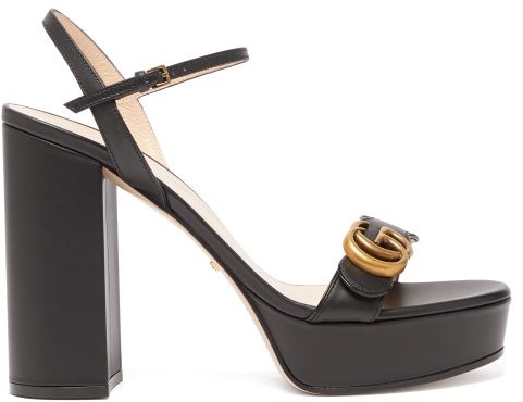 Gucci GG Marmont Leather Platform Sandals - Black - ShopStyle