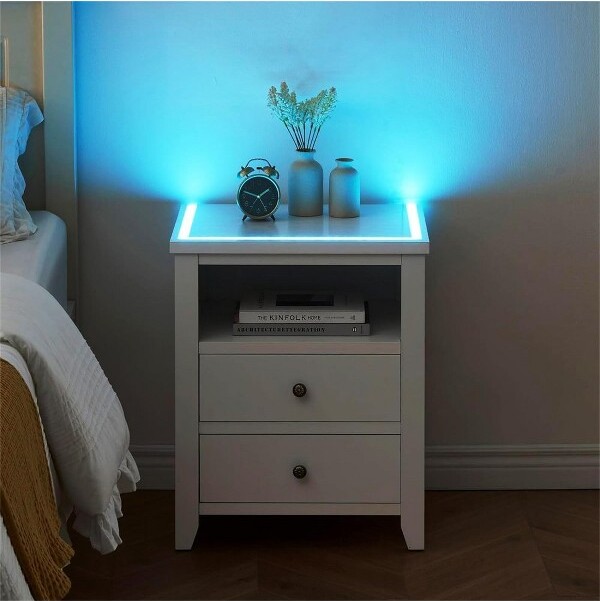 Trinity Nightstand with LED Lights, Modern Nightstand with 2 Drawers ...