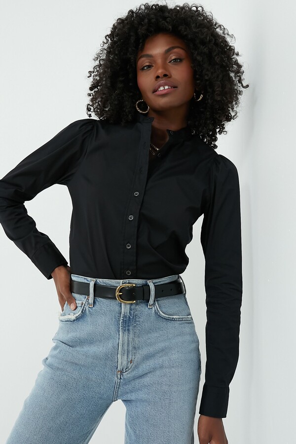The Shirt by Rochelle Behrens Black Puffed Shoulder Shirt - ShopStyle