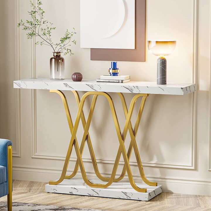 YUZHOU 39 Inch Gold Console Tables for Entryway with Geometric Base ...