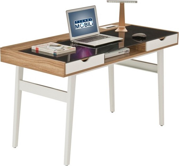 Techni Mobili Compact Computer Desk with Multiple Storage Walnut Modern ...
