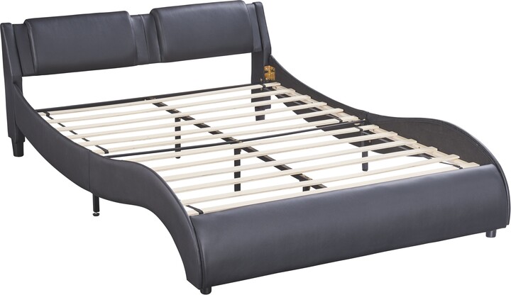 IGEMAN Full Size Upholstered Faux Leather Platform Bed with LED Light ...