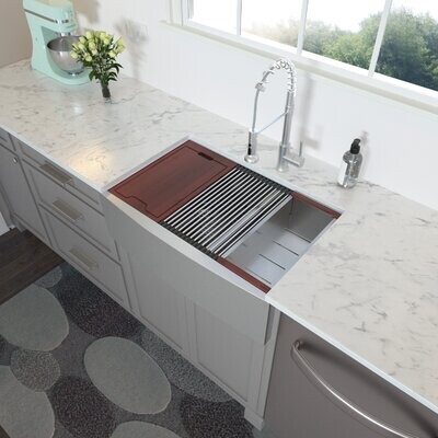 Logmey Stainless Steel 33" L x 22" W Double Basin Farmhouse Kitchen ...