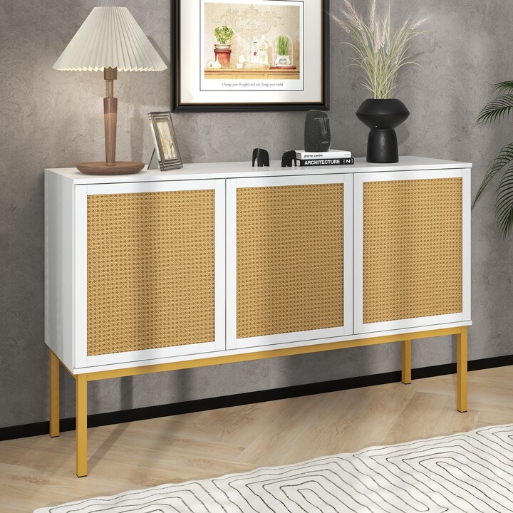 EDWINRAYLLC Large Storage Space Sideboard with Artificial Rattan Door ...