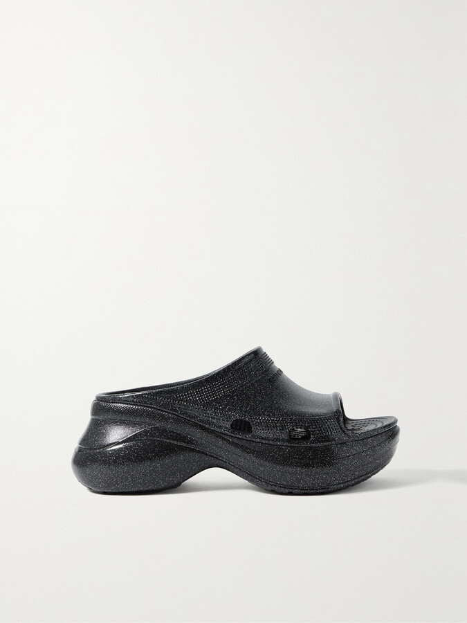 Balenciaga + Crocs Pool Perforated Iridescent Rubber Slides - Black ...