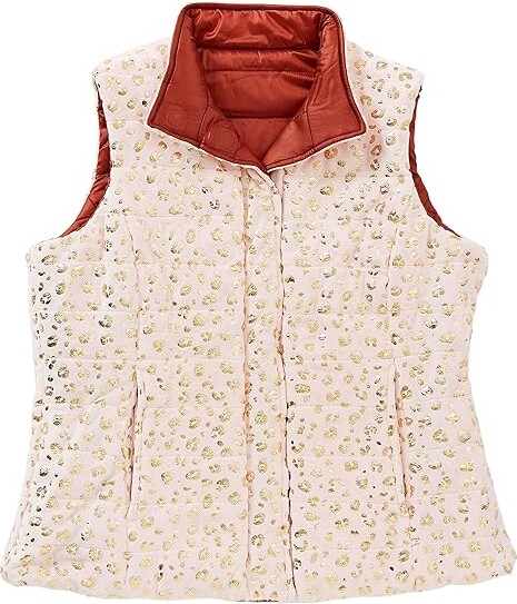 Silverts Plus Size Vest Outerwear Reversible Puffer Snap (Rust/Pink Leo ...