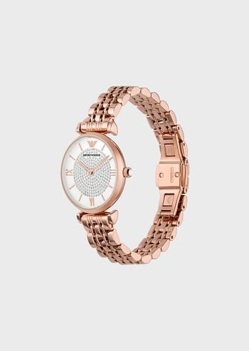 Emporio Armani Women's Two-Hand Rose Gold-Tone Stainless Steel Watch ...