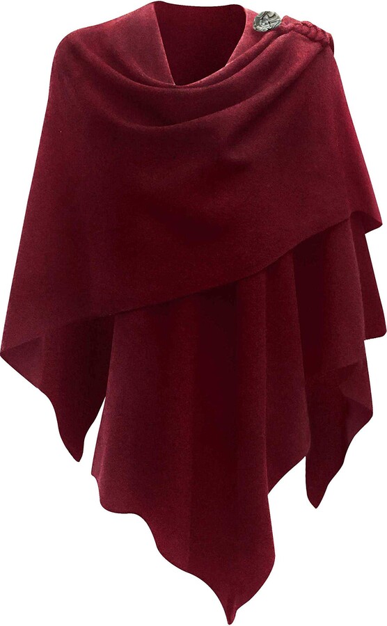 Puli Womens Knitted Poncho Sweater Shawl Cape Cardigan Wrap Scarf for Cold Weather (2-Burgundy ...