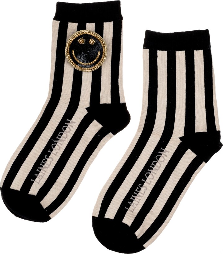 LAINES LONDON - Socks With Black & Gold Smiley Face Brooch - Black ...