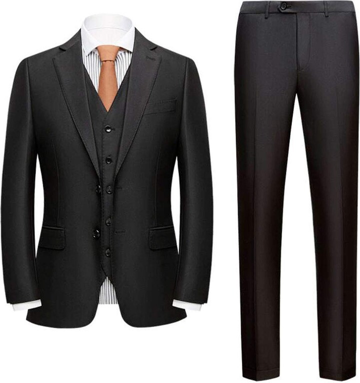 Botong Men's 3 PC Black Business Suit Regular Fit Notch Lapel Jacket ...
