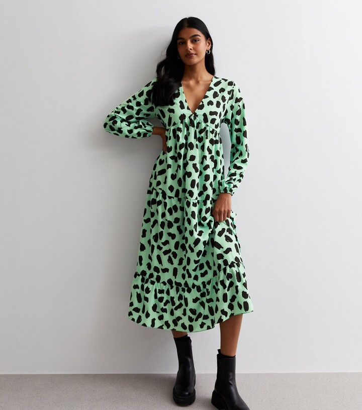 Gini London Blue Animal Print Long Sleeve Tiered Midaxi Dress - ShopStyle