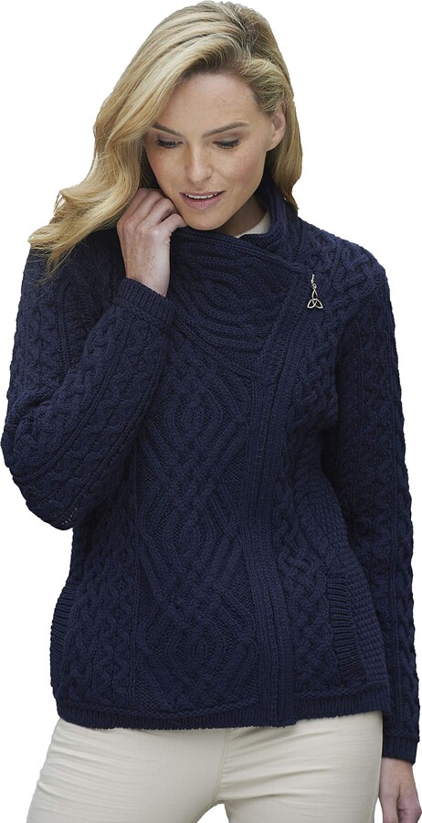 Aran Crafts Women's Irish Cable Knitted Wool Side Zip Cardigan (Z4630 ...