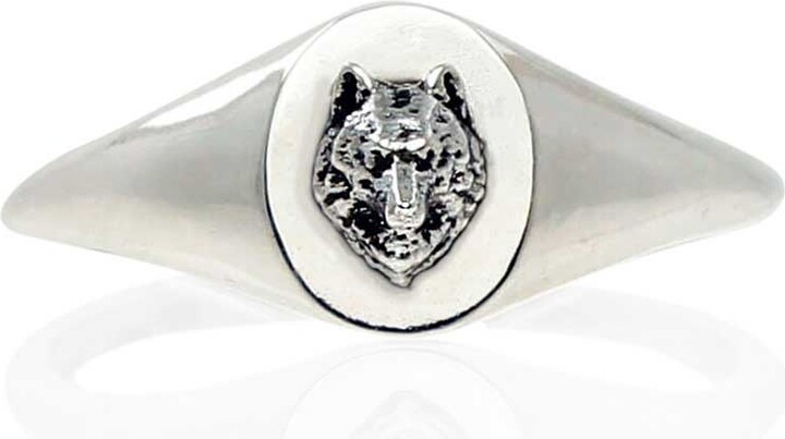 No 13 Women's Black / Grey / Silver Mini Wolf Signet Ring Silver ...