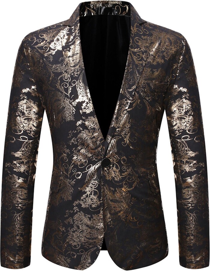 Wyongtao Men's Shiny Sequins Suit Jacket Blazer One Button Fit Tuxedo ...