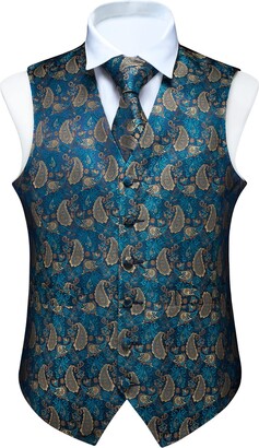 FAIMO Black Waistcoat Mens Paisley Floral Jacquard Waistcoat with ...