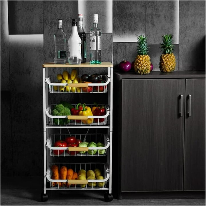 LivEditor 5-Tier Rolling Cart with Storage Baskets, Kitchen Cart with ...