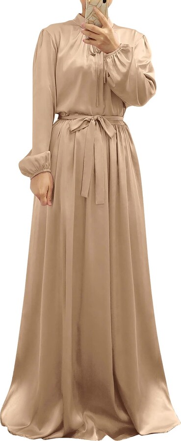 Odizli Muslim Dresses Women's Long Sleeve Satin Maxi Dress Abaya Burka ...
