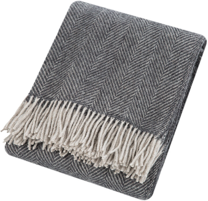 Tweedmill - Herringbone Wool Throw - Charcoal/Silver - ShopStyle
