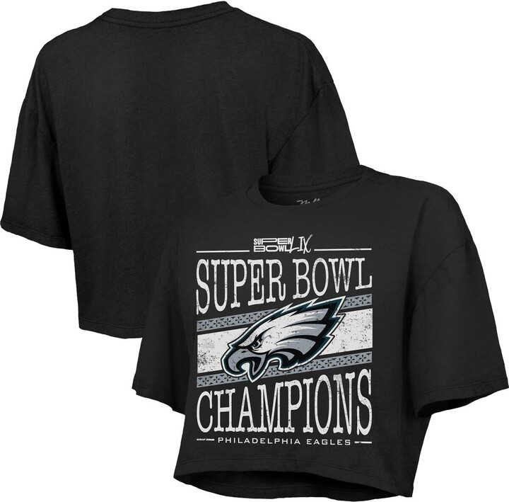 Majestic Women's Black Philadelphia Eagles Super Bowl Lix Champions Extra Point Boxy Crop Top ...