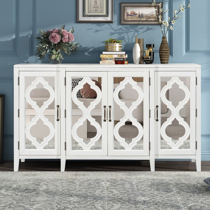 CTEX Modern Mirrored Console Table Sideboard with 4 Cabinets and 3 ...