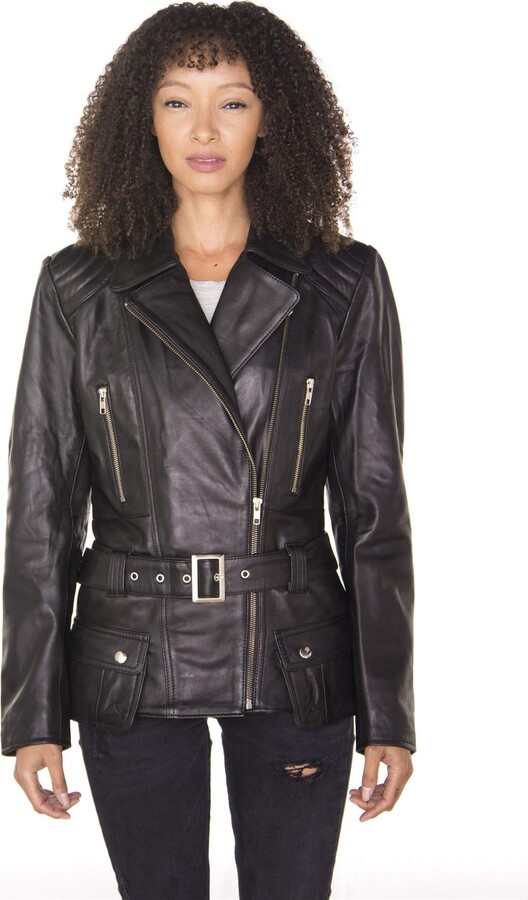 Infinity Leather Long Leather Biker Jacket-Quito - Black - ShopStyle