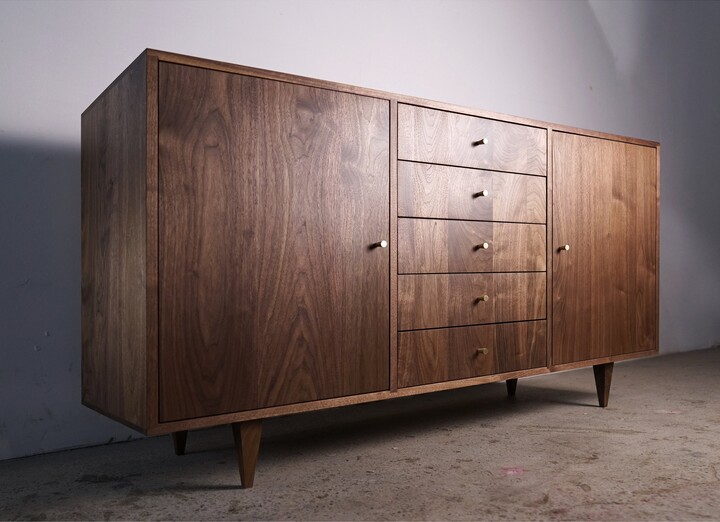 Etsy Danish Modern Console, 5 Drawer, 60"W, Mid-Century Credenza, Wood Sideboard, Solid Console ...