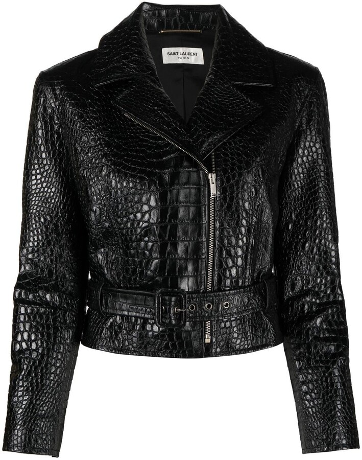 Saint Laurent Crocodile-Embossed Cropped Leather Jacket - ShopStyle