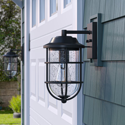 Beachcrest Home Wimborne Black 13" H Seeded Glass Outdoor Wall Light ...