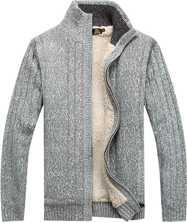 FTCayanz Men's Fleece Jacket Knitted Sweater Cardigan Thick Zip Jumper Stand Collar Winter Warm ...