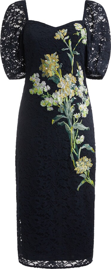 Hope and Ivy Women's Blue The Adira Embroidered Lace Square Neck Midi ...