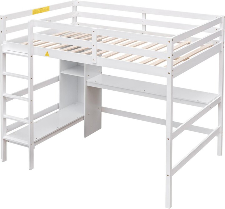 Simplie Fun Full Size Loft Bed With Multifunction Shelves And Under-Bed ...