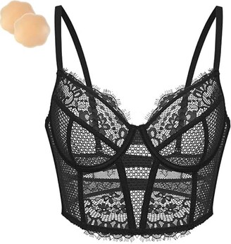 WingsLove Women's Longline See Though Bra Mesh Lace Boned Underwired Corset Bustiers Crop Top ...