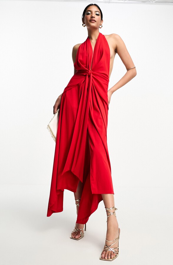 ASOS DESIGN Gathered Front Plunge Neck Halter Dress - ShopStyle