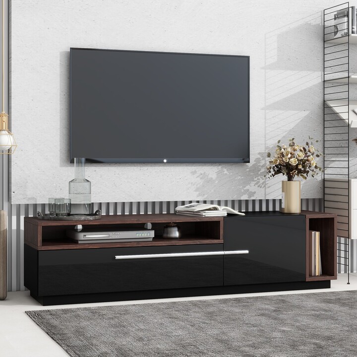 GEROJO Two-Tone TV Stand with Ample Storage, UV High-Gloss Media ...