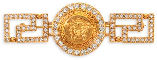 Versace Greca Swarovski Crystal & Brass Brooch - ShopStyle Clothes and ...