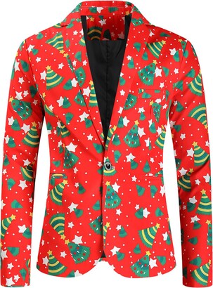 Gefomuofe Men's Christmas Jacket Regular Fit Suit Jacket Celebrations ...