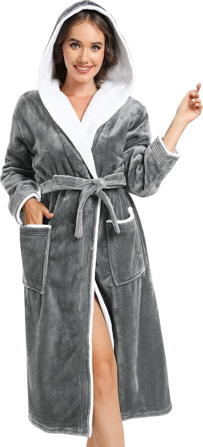 Vislivin Fleece Dressing Gown for Women Fluffy Hooded Dressing Gown ...
