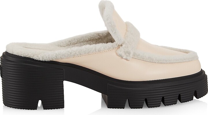 Stuart Weitzman Soho Chill Leather & Shearling Lug-Sole Mules - ShopStyle