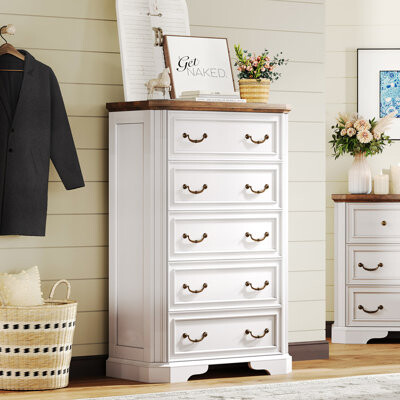Alcott Hill Farmhouse 48" Tall 5 Drawers Dresser For Bedroom, Wood ...