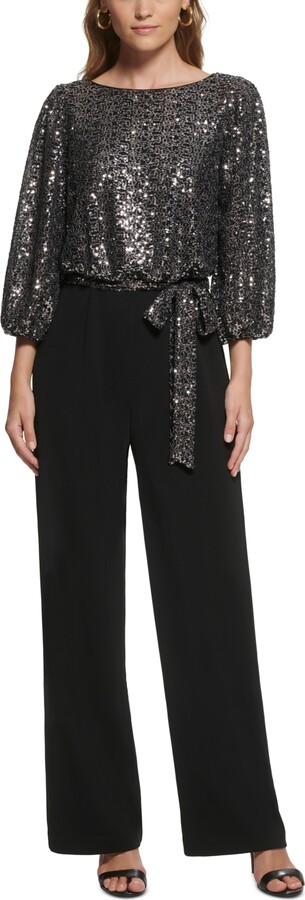 Jessica Howard Petite Sequinned-Bodice Scuba-Crepe Jumpsuit - ShopStyle