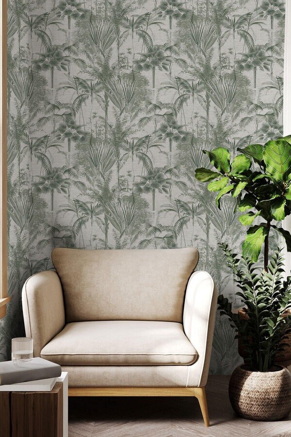 Sublime Jungle Texture Green Trees Wallpaper - ShopStyle