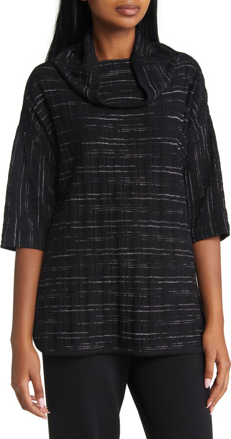 Ming Wang Textured Cowl Neck Knit Tunic - ShopStyle