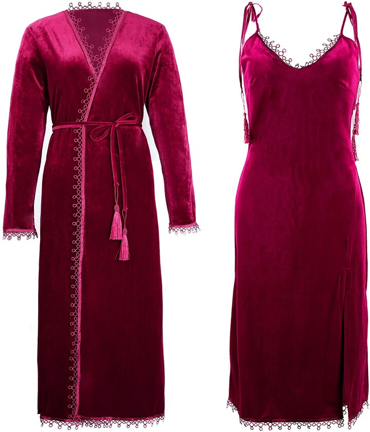 BellisMira Womens Nightwear Crushed Velvet Dressing Gown and Chemise ...