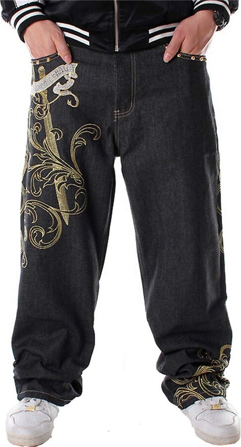 LUOBANIU Men's Vintage Hip Hop Style Baggy Jeans Denim Loose Fit Dance Skateboard Pant 01 Black ...