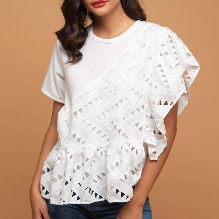 Eva Franco Cleo Asymmetrical Ruffled Overlay Top - ShopStyle