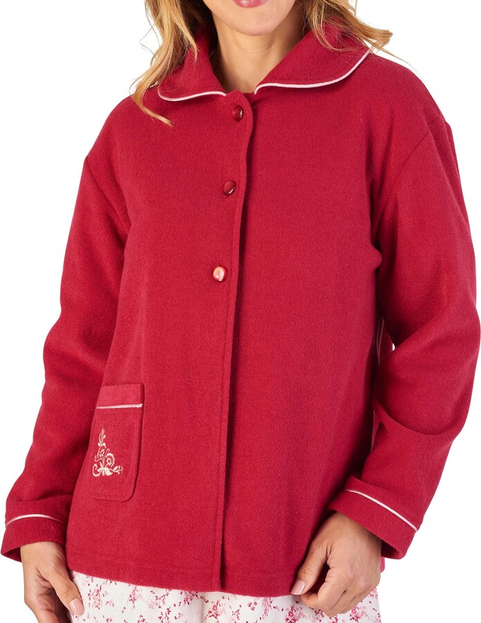 Slenderella Womens Button Up Bed Jacket Soft Boucle Fleece Embroidered Housecoat XXL (Raspberry ...